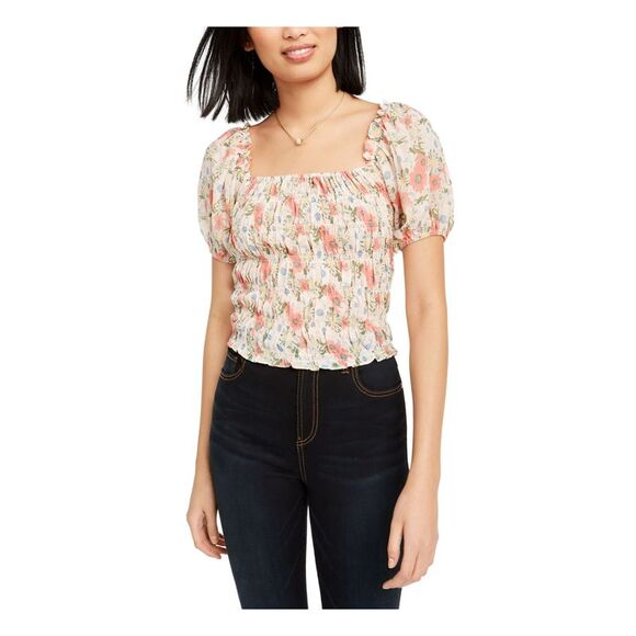 Lucy Paris | Tops | Lucy Paris Womens Pink Sheer Ruched Floral Pouf ...